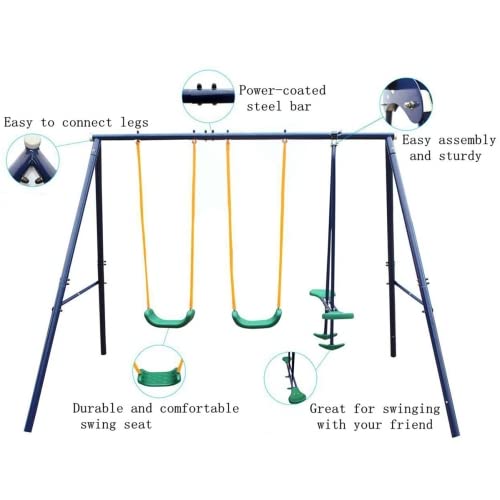Swing Sets for Backyardfor Kids,Toddlers,3-in-1 Heavy Duty Metal Swing Frame w/A-Shaped Stand, Swing, Glider, Gym Rings, Play Equipment for Gifts,440LBS Playground Activity Playset with Swing Seat