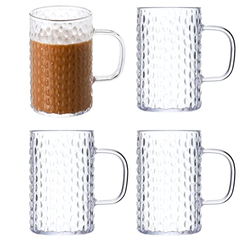 Hawnn Coffee Mugs Set of 4, Plastic Coffee Cups Set, 16 Ounce Unbreakable Clear Coffee Mug Plastic with Handle, Reusable Plastic Mug Dishwasher Safe