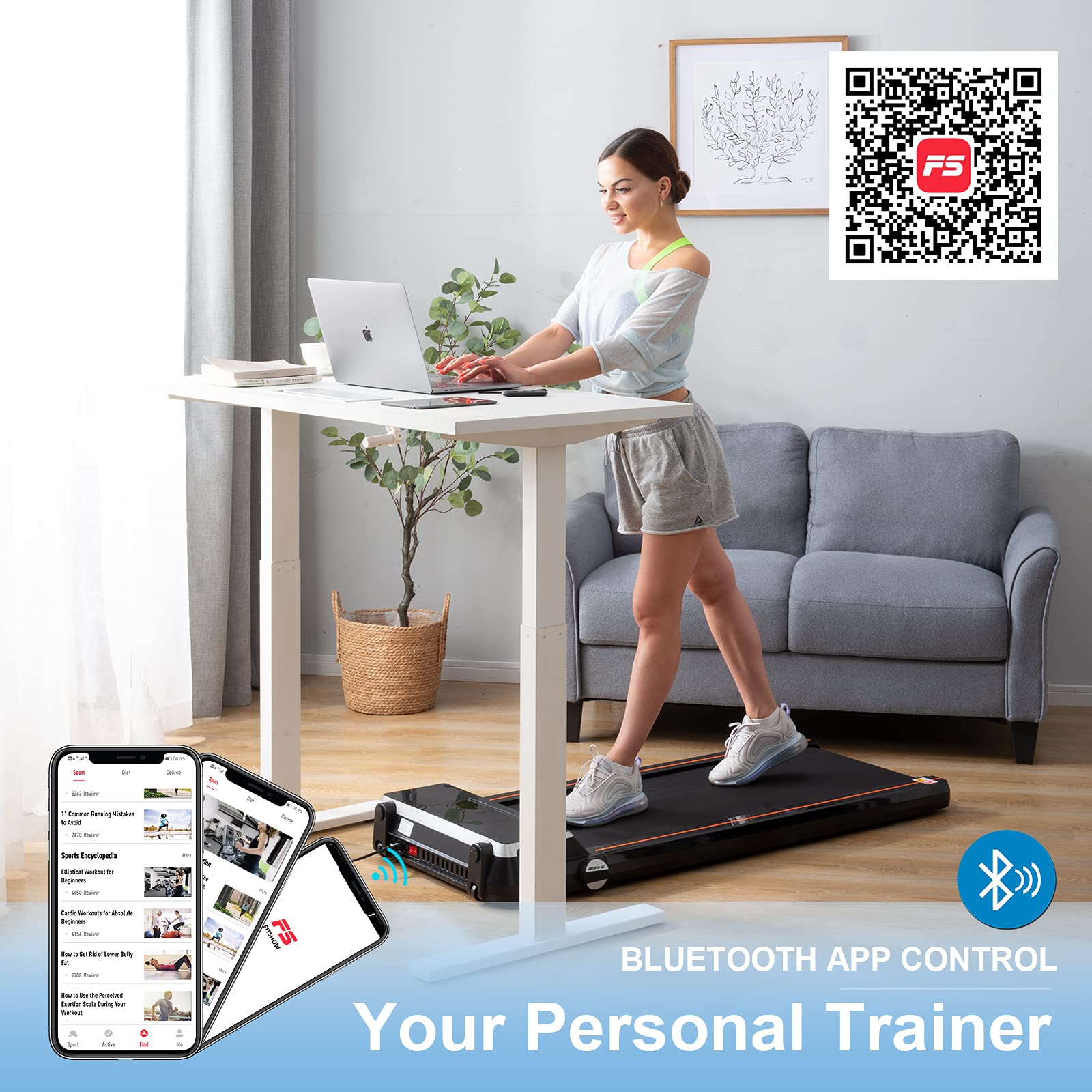 FYC Under Desk Treadmill 3.5HP Slim Walking Treadmill 300LBS - Electric Treadmill with APP Bluetooth Remote Control LED Display, Running Walking Jogging for Home Office Use (Installation Free) JK30F-9