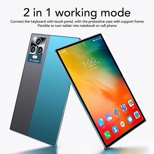 fannay 10.1 Inch Tablet, 100-240V Blue Tablet PC 8MP Front 16MP Rear 8GB 256GB 2 in 1 5G WiFi for Android 12 for Learning (US Plug)