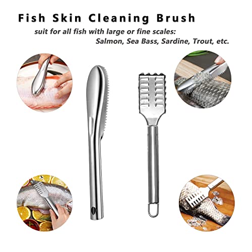 Hennyuu Fish Skin Cleaning Brush, Fish Scaler Remover, Fish Descaler Tool, Stainless Steel Fish Skin Peeler Tool, 2 Pieces (Silver)