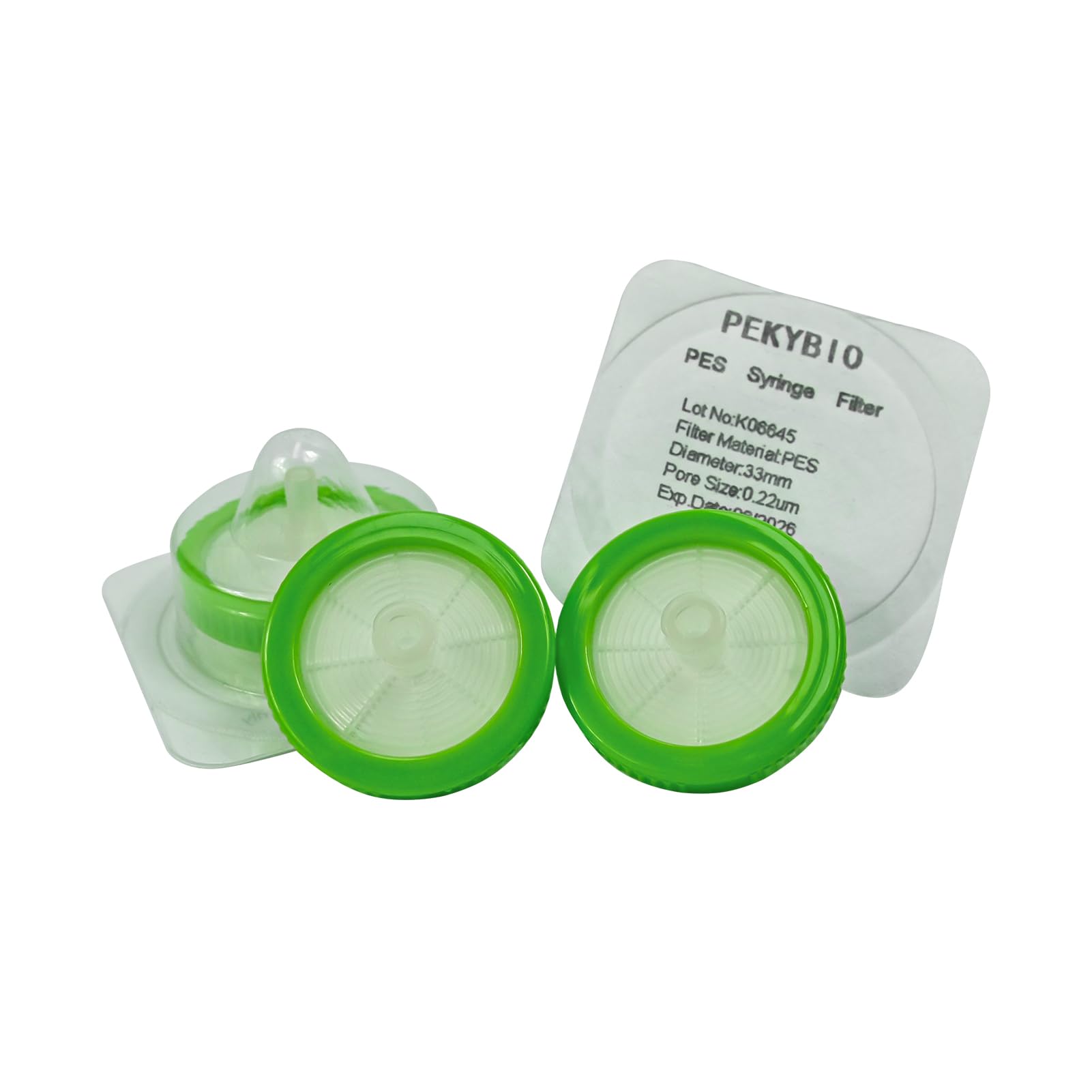 PEKYBIO Sterile Syringe Filter PES Hydrophilic Filtration 0.22Îźm Pore Size, 33mm Membrane Diameter for Lab, Pack of 10