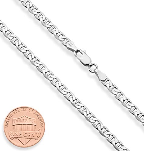 Miabella Solid 925 Sterling Silver Italian 4mm Diamond-Cut Solid Flat Mariner Link Chain Necklace for Women Men, Made in Italy (Length 22 Inches)