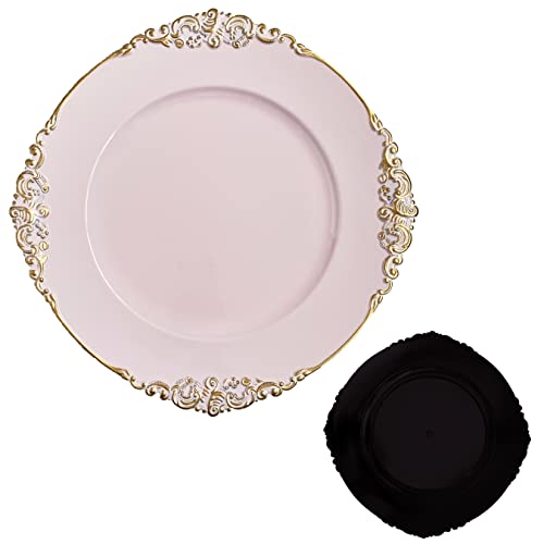 Henilosson Pink Charger Plates Gold Trim - Antique Plate Chargers for Dinner Plates - Set of 6 Dinner Chargers(6,pink)