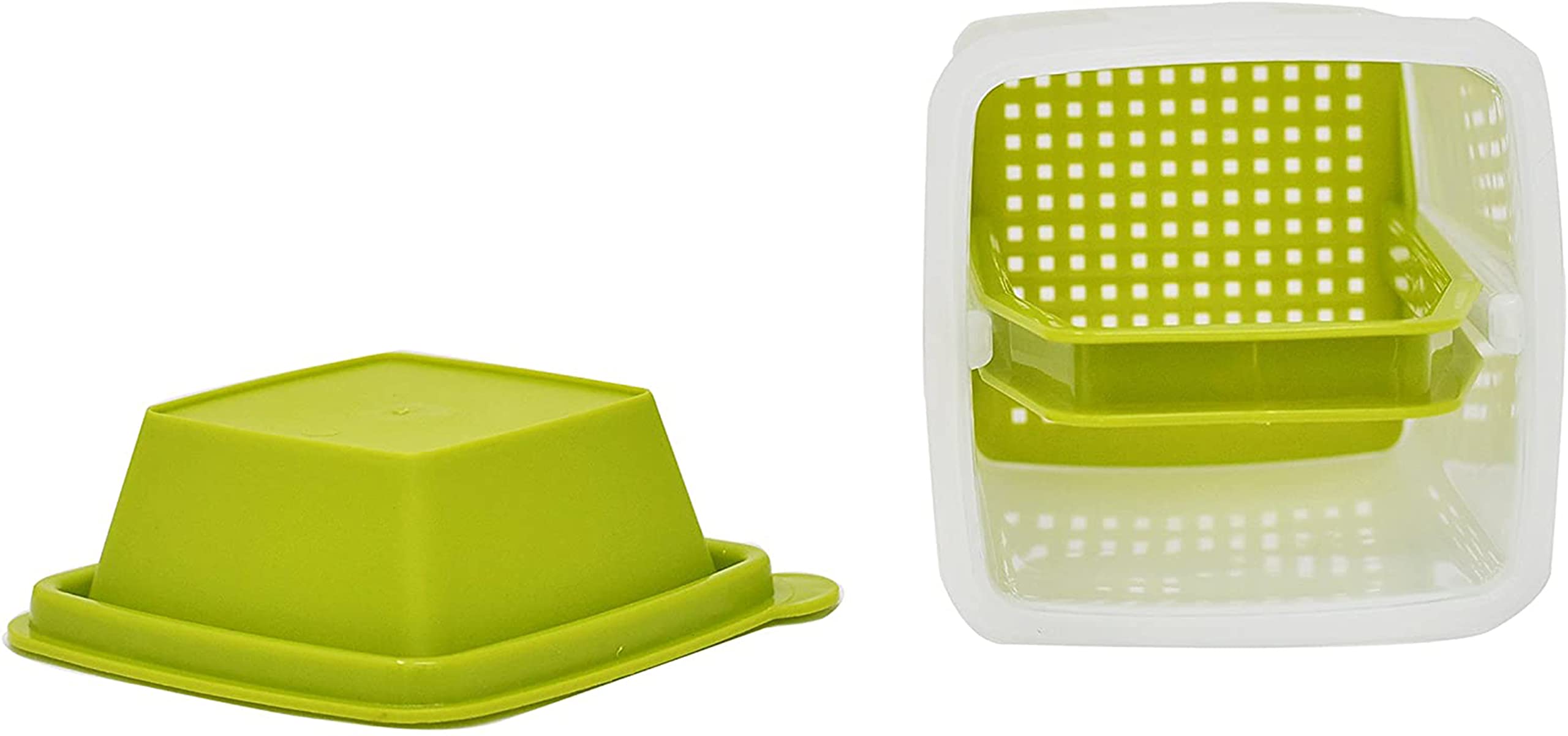 Home-X Set of 2 Pickle Storage Containers, Straining Pickle Jar, Filter Insert, Sieve Food Saver Container, 7 ½” L x 4 ¼” W x 4 ¼” H, Set of 2, Green