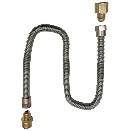 MENSI Non-Whistle 3/8" Female Flre with 1/2" Adapter Flexible Flex Gas Line for LPG and NG Fire Pit Hose Connection Kit in 24" Length
