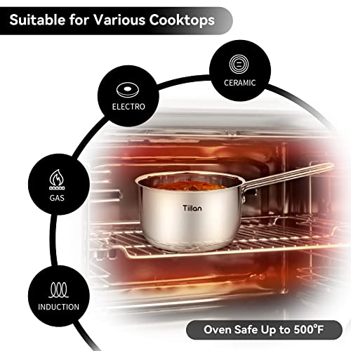 Tiilan Sauce Pan, Saucepan with Lid - Milk Pan for Family, Kids, Couple - 18/8 Stainless Steel - 1.5 Quart/1.7 Liter, Silver