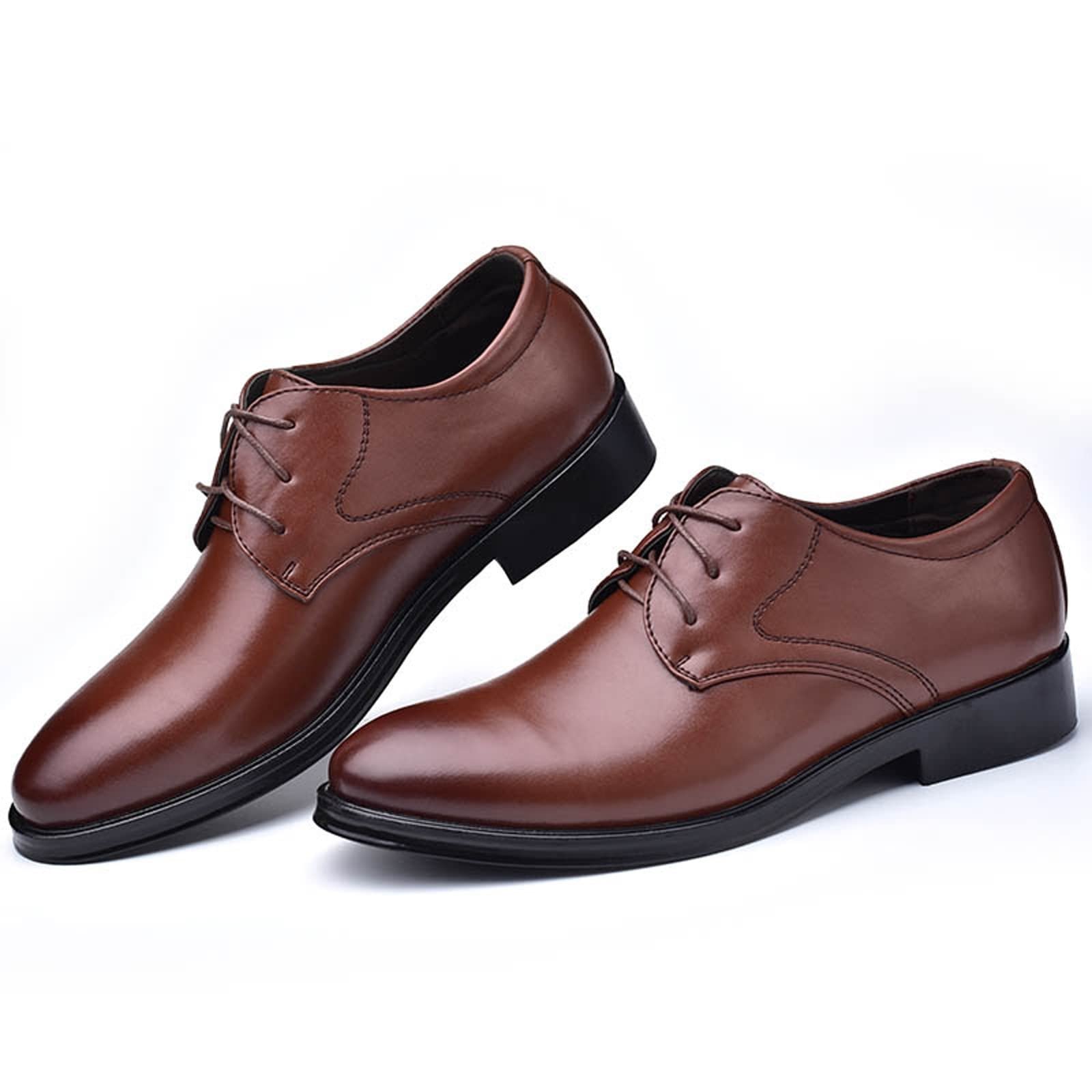 FASDNENDYS Fashion Style Men's Breathable Comfortable Business Lace Up Work Leisure Solid Color Leather Shoes Low Profile Shoes Men Brown