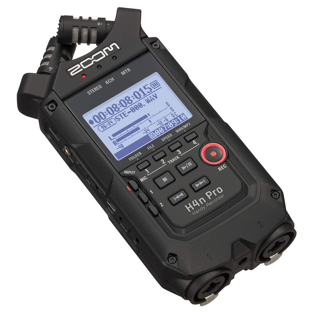 Zoom H4n Pro All Black 4-Track Portable Recorder (2020 Model) with Windscreen, Mic Attenuator Cable, 16GB Memory Card & Remote Control Bundle
