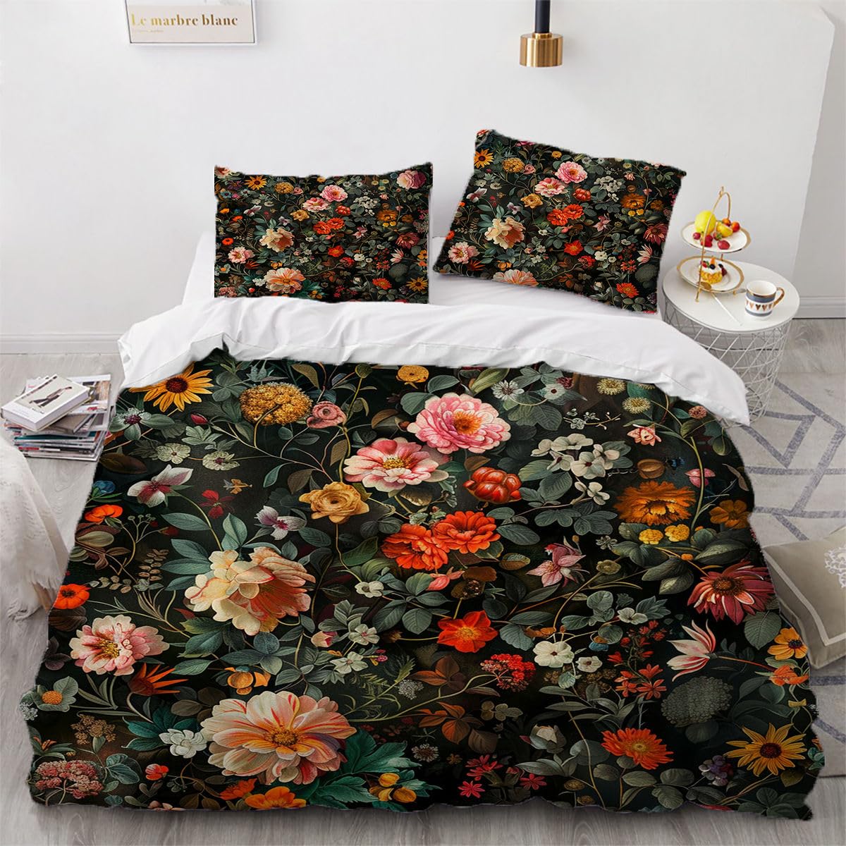 OEJVSU 3D Vintage Peonies Printed Bedspread Cover Twin Watercolor Flowers Pattern Duvet Cover Lion Head Room Decor Bedding Sets Art Style for Adult Men Women