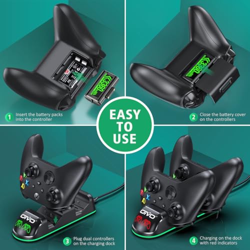 OIVO XSX Controller Charger Station with 2 Packs 3360mWh Rechargeable Battery for Xbox Series X/S/One/Elite/Core Controller, Charging Dock with 4 Packs Covers