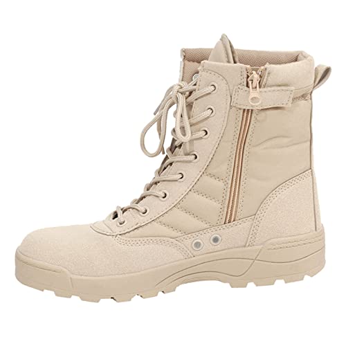 FASDNENDYS Men Boots Comfortable Fashion Breathable Lace Up Solid Color Outdoor Autumn Winter Men's Extra Wide Width Shoes Khaki