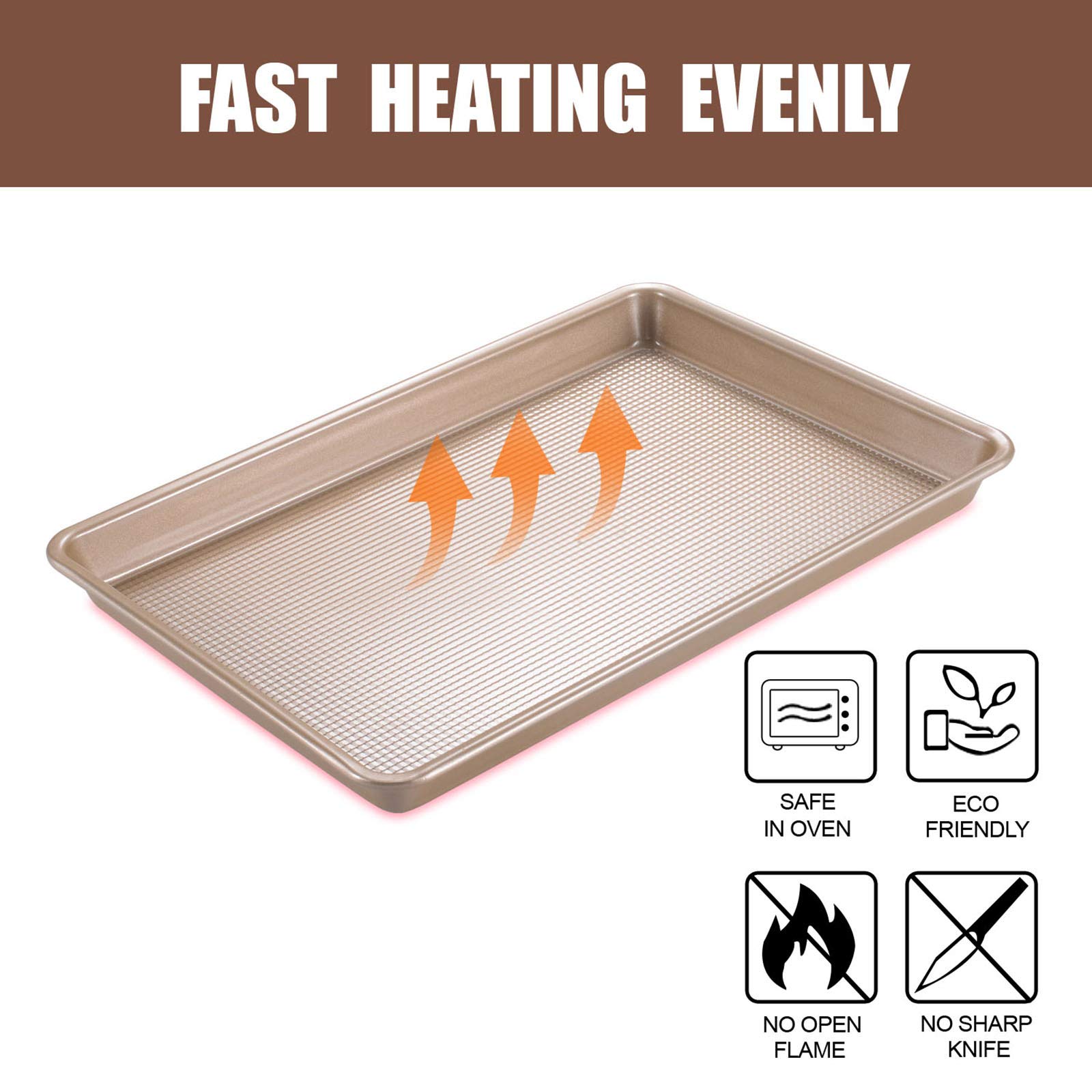 JOHO BAKING Cookie Sheet Baking Pan Set, Professional Baking Sheet for oven Nonstick, 2 Piece Bakeware Set, 9x13in,10x15in, Textured, Gold