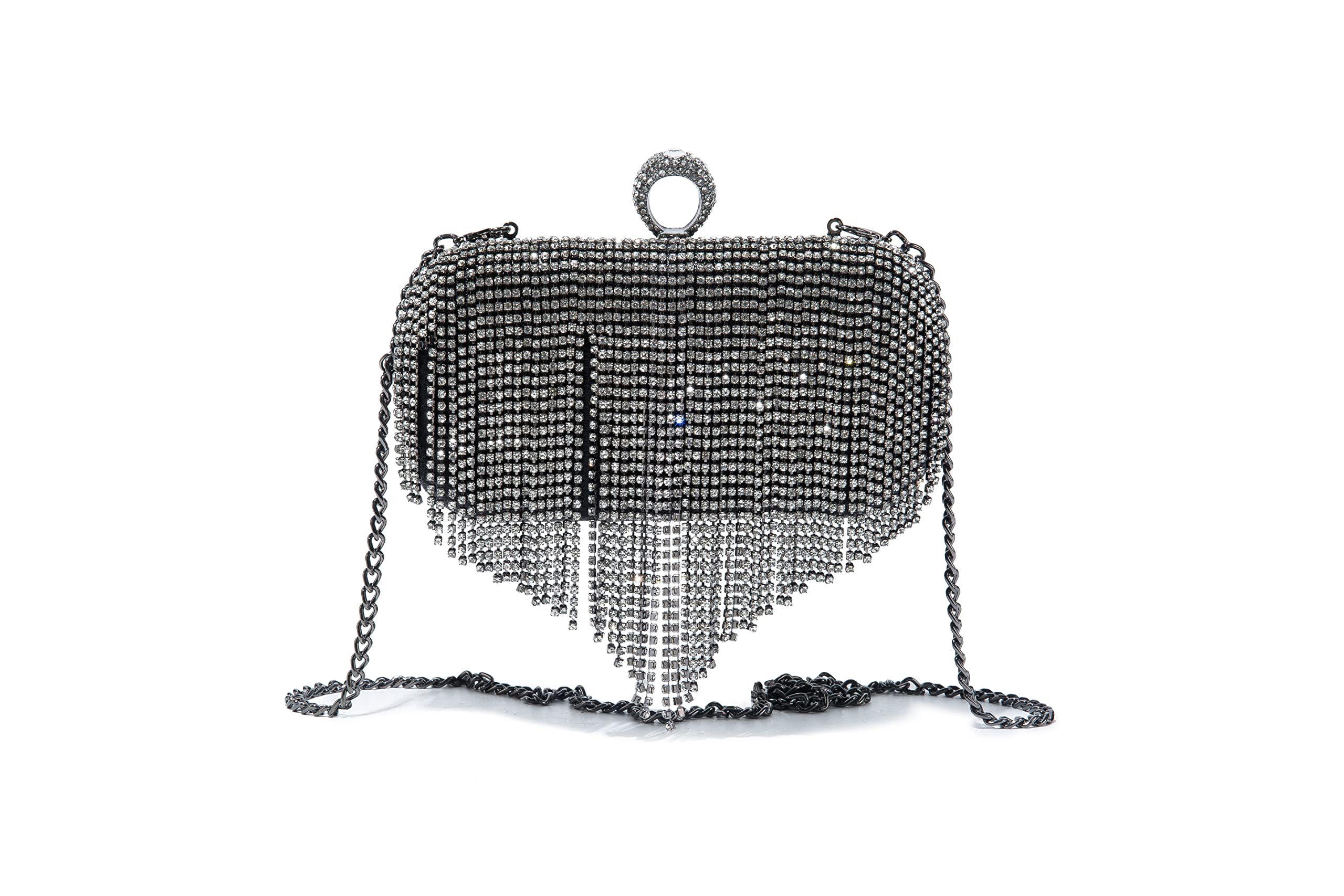 Diamond Clutch Evening Bag for Women, Diamond-encrusted Clutch Handbag for Dinner Party Wedding iPhone Black, Silver