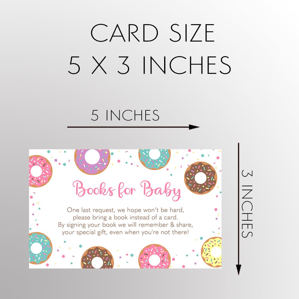Donut Baby Shower Bring A Book Cards Oh Baby Sprinkles Confetti Pink Purple Little Library Unisex Printed (25 count)