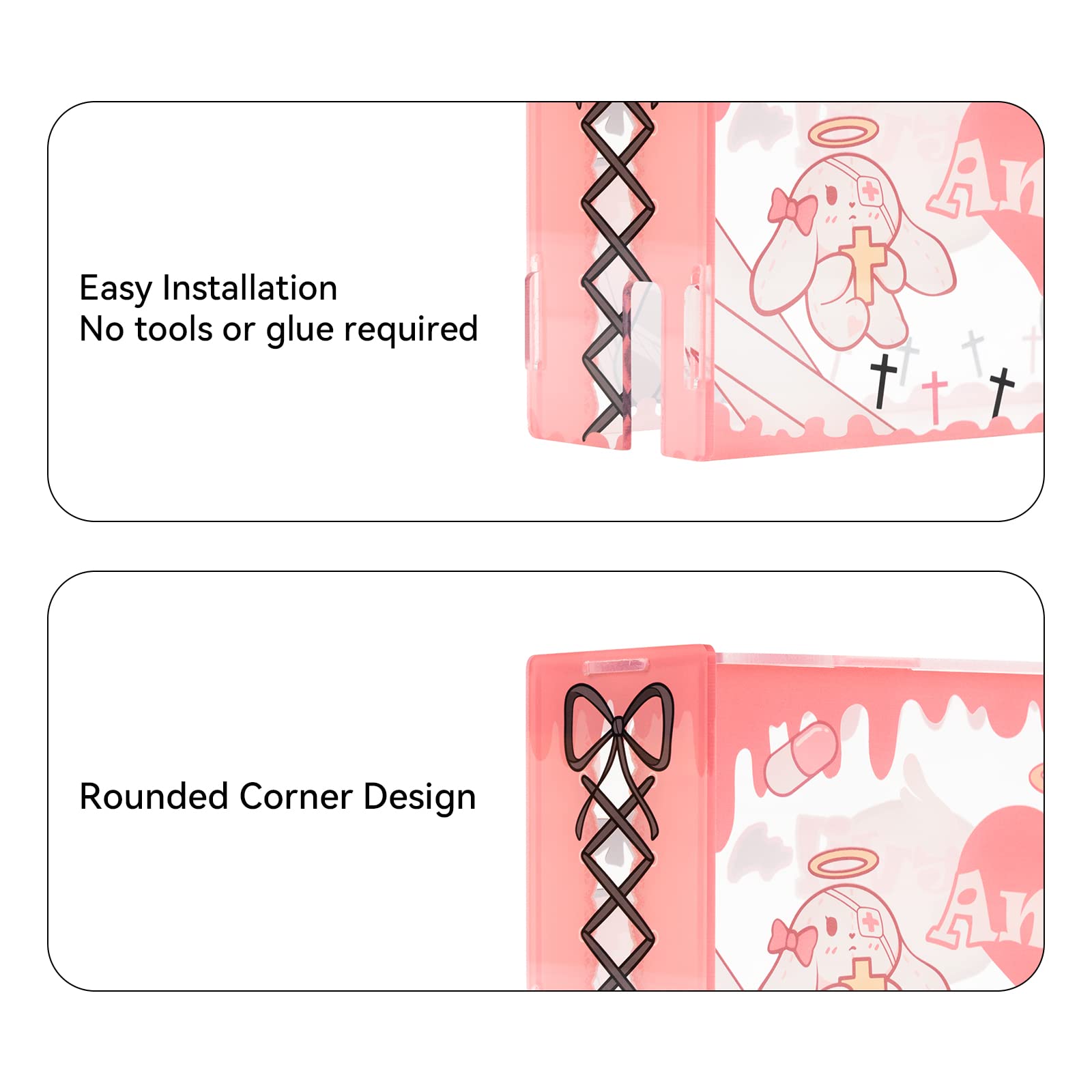 GeekShare Acrylic Clear Dust Display Box Cover for Switch/OLED Dock, Assemble Waterproof Cover Case Compatible with Nintendo Switch/OLED Charging Dock Accessories - Gothic Bunny