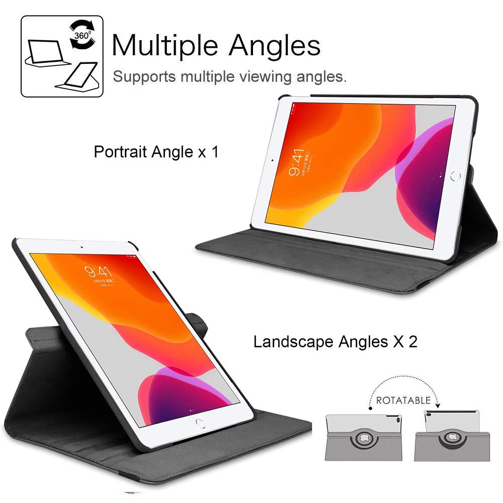 LXS Rotating Case for iPad 10.2" 9th Generation 2021/ 8th Generation 2020 / 7th Gen 2019-360 Degree Rotating Multi-Angle Viewing Folio Stand Cases with Auto Wake/Sleep (Green Flower)