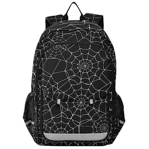 Glaphy Spiderweb Halloween Black Backpack School Bag Lightweight Laptop Backpack Students Travel Daypack with Reflective Stripes