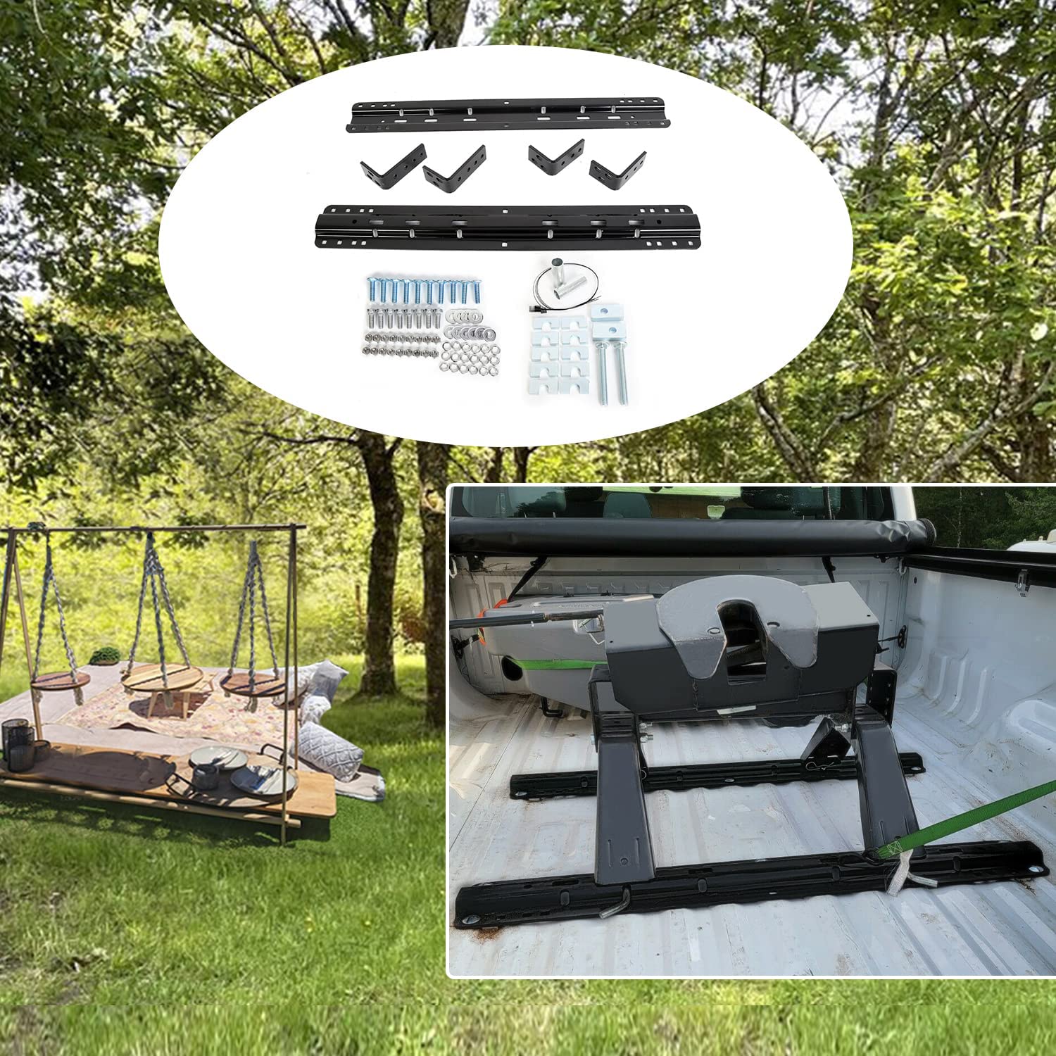 ECOTRIC Fifth 5th Wheel Trailer Hitch Mount Rails and Brackets W/Installation Kits for Full-Size Trucks