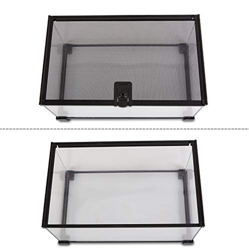 REPTI ZOO 10 Gallon Reptile Tank Glass Natural Cages Terrarium 20" x 12" x 10" Sliding Screen Top for Reptile Hamster Hedgehog Small Animals