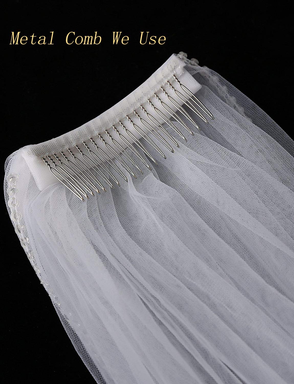 EllieHouse Women's Short 2 Tier Lace White Wedding Bridal Veil with Comb L24WT