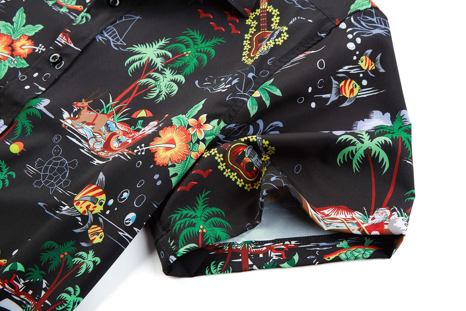 EUOW Men Christmas Button Down Shirt for Men Short Sleeve Funny Santa Hawaiian Vacation Shirts(Christmas Black,L