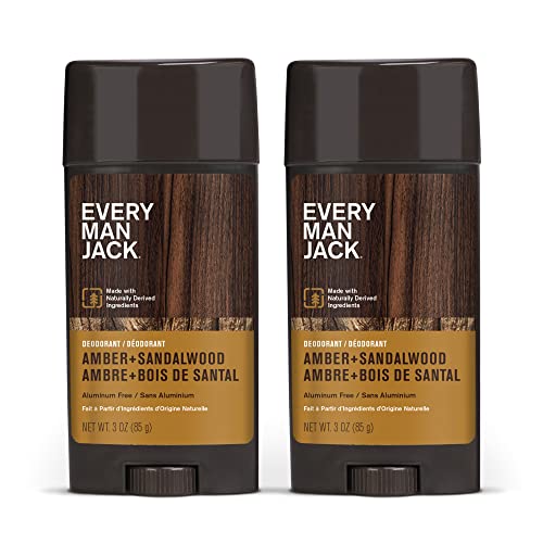Every Man Jack Amber + Sandalwood Menās Deodorant - Stay Fresh with Aluminum Free Deodorant For all Skin Types - Odor Crushing, Long Lasting, with Naturally Derived Ingredients - 3oz (2 Pack)