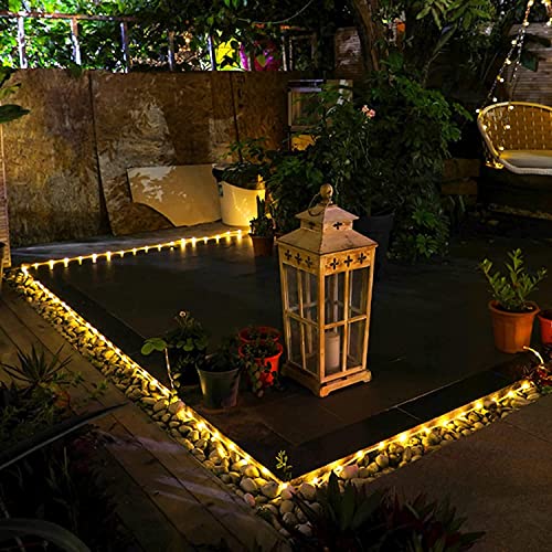 JMEXSUSS 120 LED 8 Modes Solar Powered Rope Lights,39.4ft Outdoor Solar Rope Lights,Waterproof PVC Tube Fairy Lights for Garden,Patio,Fence,Deck,Walks,Path(Warm White)