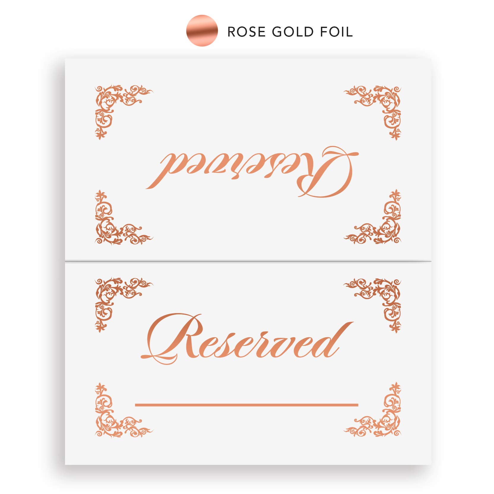 Reserved Table Signs Cards Rose Gold Foil, 20-Pack Table Tent, VIP Place Card with Line to Write, Double Sides Reserved Rose 6