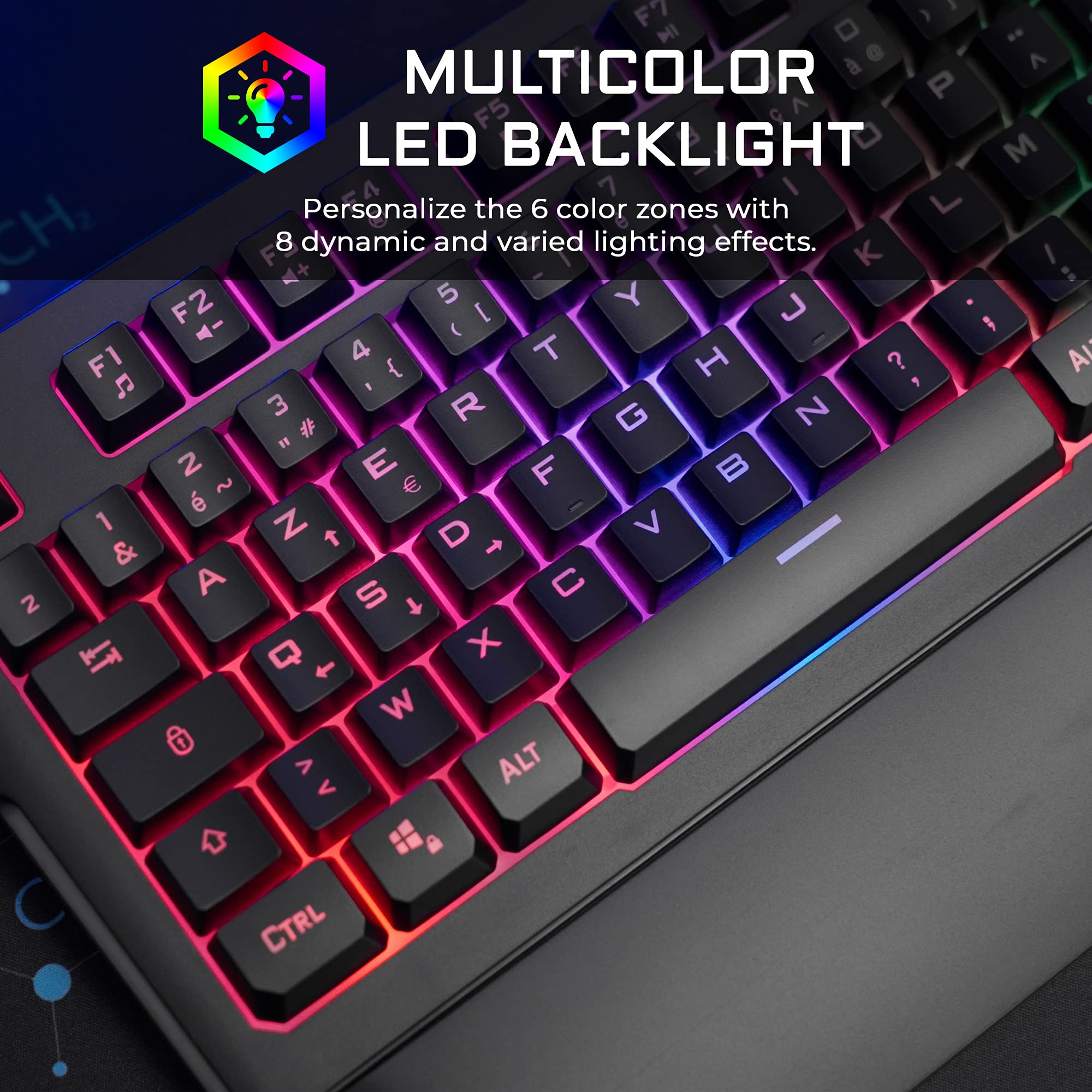 G-LAB Keyz Palladium Wired USB QWERTY Gaming Keyboard - Multicolor RGB LED Backlit Gaming Keyboard, Magnetic Wrist Rest, 26 Anti-ghosting Keys, Durable - PC and Consoles PS5 (Black)