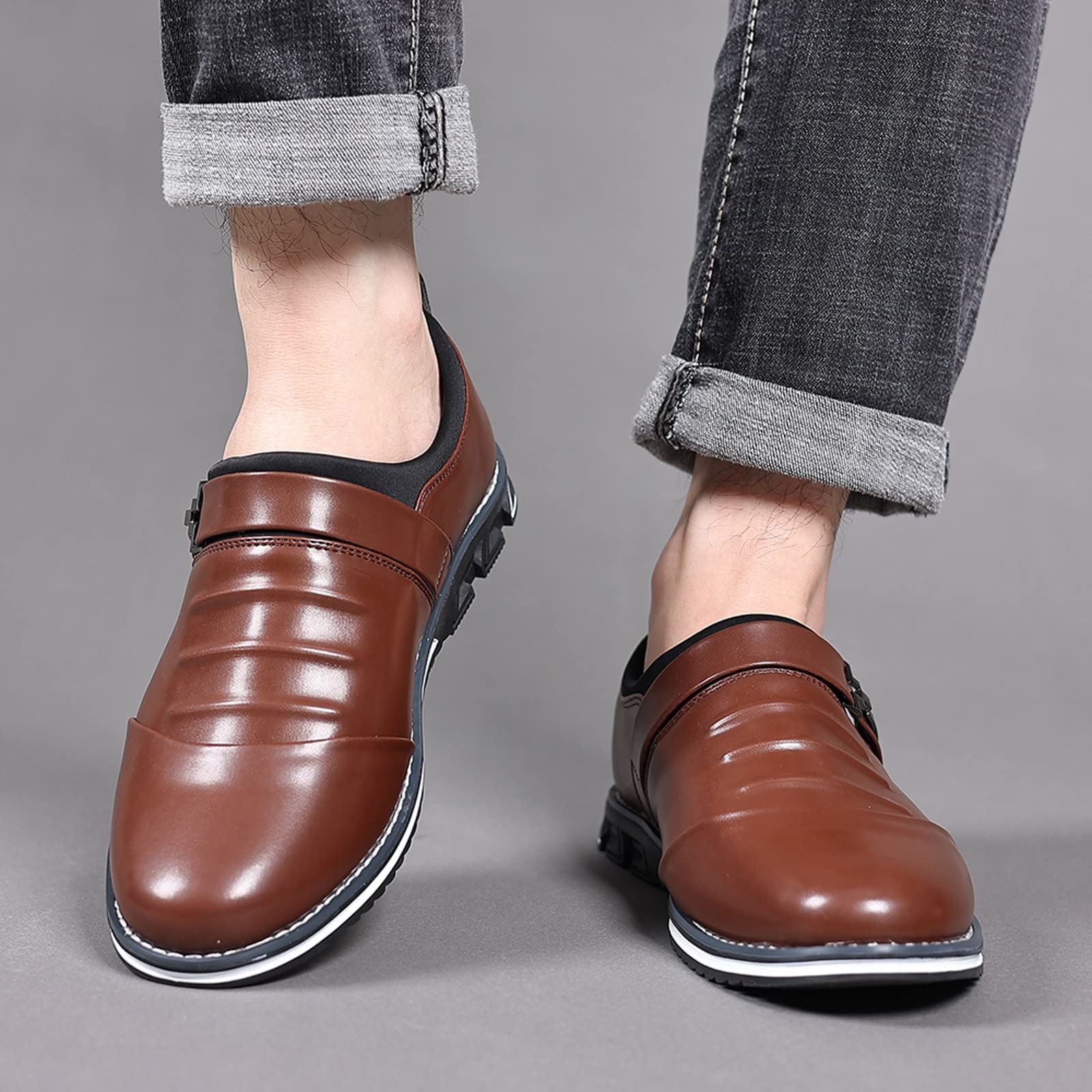 FASDNENDYS Fashion Style Men's Breathable Comfortable Business Lace Up Leisure Solid Color Leather Shoes Leather Boots Men Casual Brown
