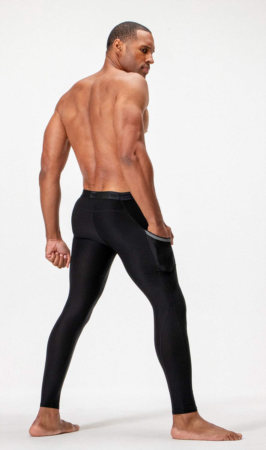 DEVOPS 2 Pack Men's Compression Pants Athletic Leggings with Pocket (2X-Large, Black/Charcoal)