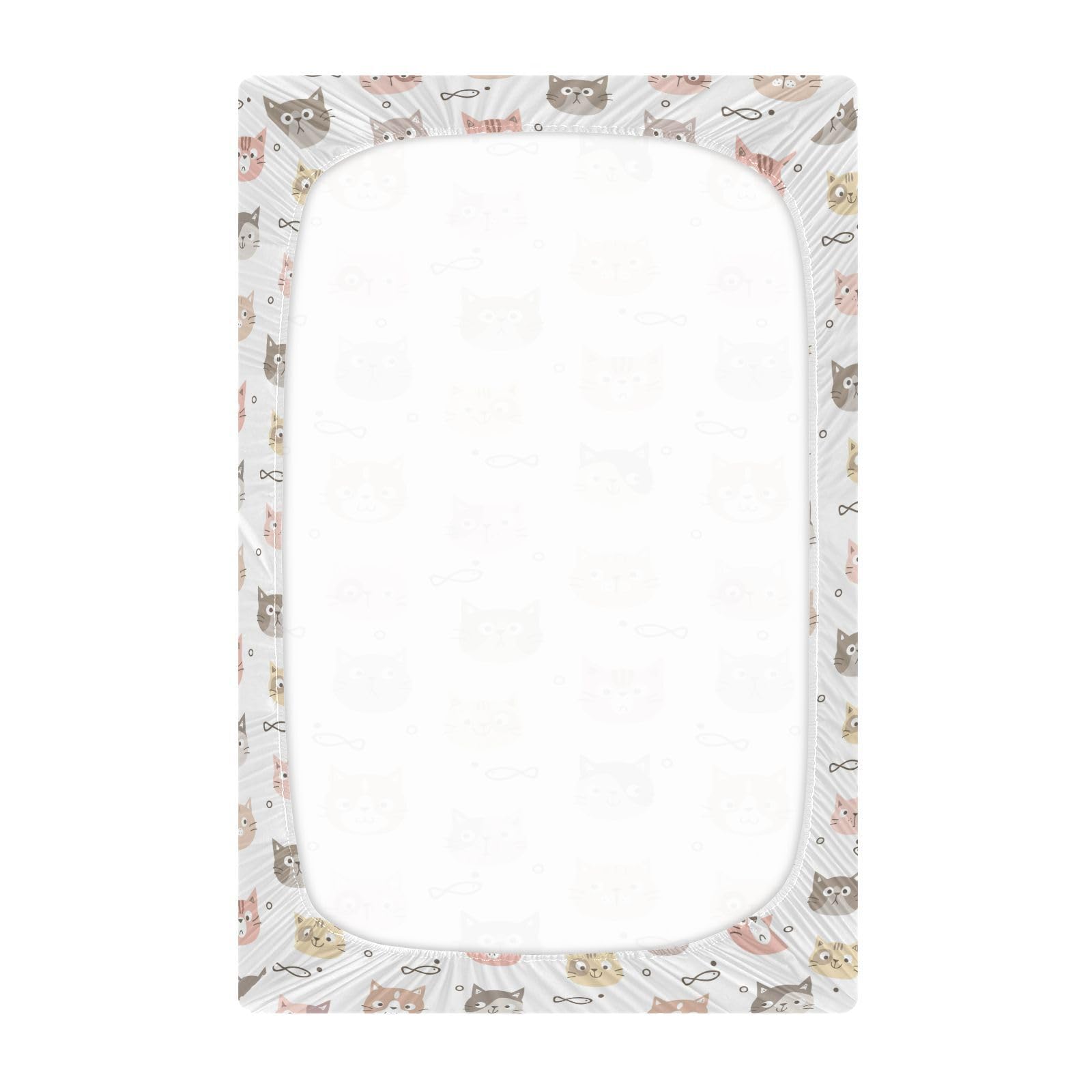 Kigai Cartoon Cat Face Crib Sheets for Boys Girls, Soft and Breathable Pack n Play Sheets, Portable Mini Stretchy Cribs Sheets, 52x28 Inch