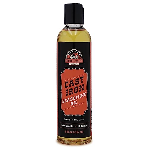 Heritage Products Cast Iron Seasoning Oil - Low-Smoke, Hi Temp All-Natural Skillet Conditioner for Dutch Oven, Griddle, Camp Grill – Cleans, Protects Cast Iron Cookware with Avocado Oil