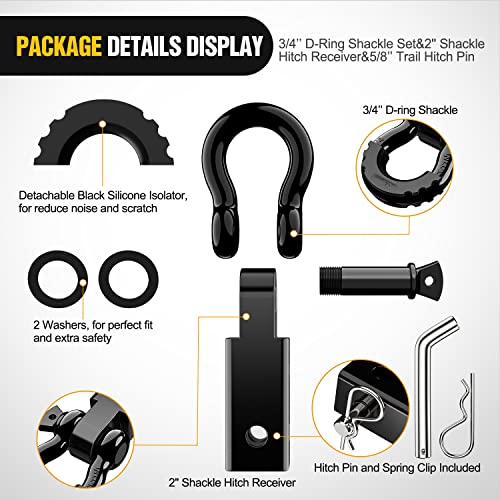 Nilight Shackle Hitch Receiver 2Inch 45000 LBs Breaking Strength 3/4" D Ring Shackle w/Trailer Hitch Pin Heavy Duty Solid Recovery Towing Kit for Trucks Jeeps Off-Road,2 Years Warranty