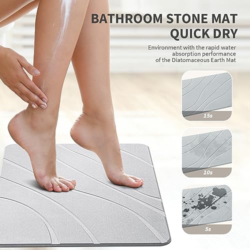 Stone Bath Mat for Bathroom Absorbent Diatomaceous Earth Bath Mat Large Non-slip Quick Drying Stone Shower Mat Easy to Clean Fast Self Drying Stone Slab Natural Crushed Stone and Algae Bath Mat