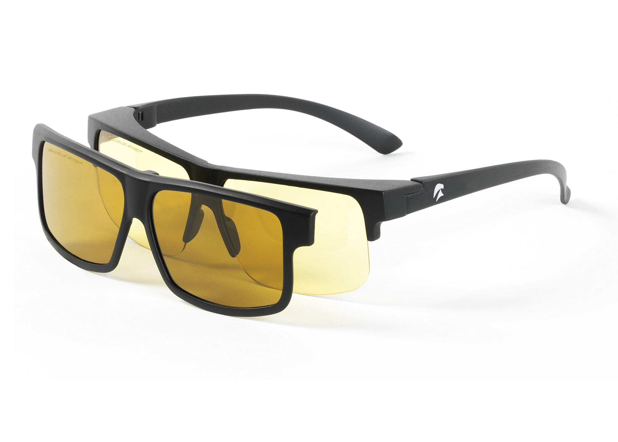 Eagle Eyes 2in1 Speed of Life Magnetic Eyewear Glasses - Polarized Sunglasses for Day and Anti-Reflective Yellow Night Driving Glasses (FitOn, Day/Night)