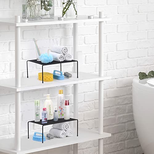 Set of 2 Mesh Kitchen Shelves Cabinet Storage Shelf Rack (13.1 x 10.2 Inch) ,Kitchen Bathroom Pantry Cupboard Desk Home Office, Fridge, Cabinet, Bathroom Cupboard, Non-Slip Plastic Feet (2, Black)