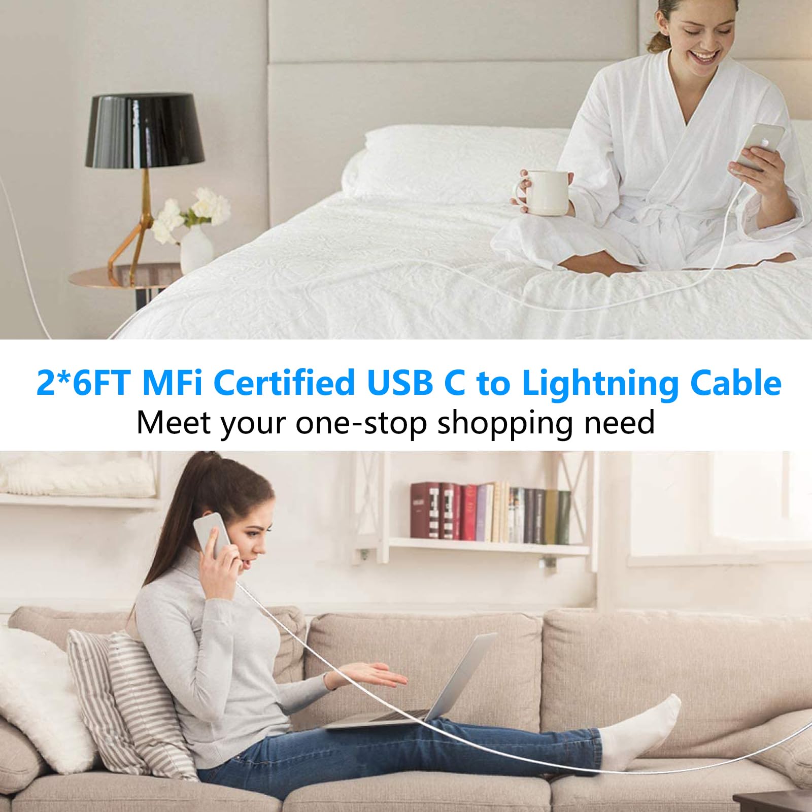iPhone Charger, 2Pcak [MFi Certified] iPhone Charger Cord 6FT Lightning Cable iPhone Charging with Wall Charger Block Travel Plug Brick Adapter for iPhone 14/13/12/11/XS/SE/7/8/8 Plus/AirPods