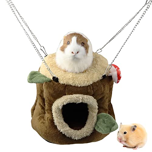 Toysructin Guinea Pig Bed, Warm Small Animal Pet Hideout House Cave Soft Tree Stump Shape Hamster Hanging Hammock, Cozy Chinchilla Hedgehog Habitat House Cage Accessories for Hamsters Rabbits Bunny