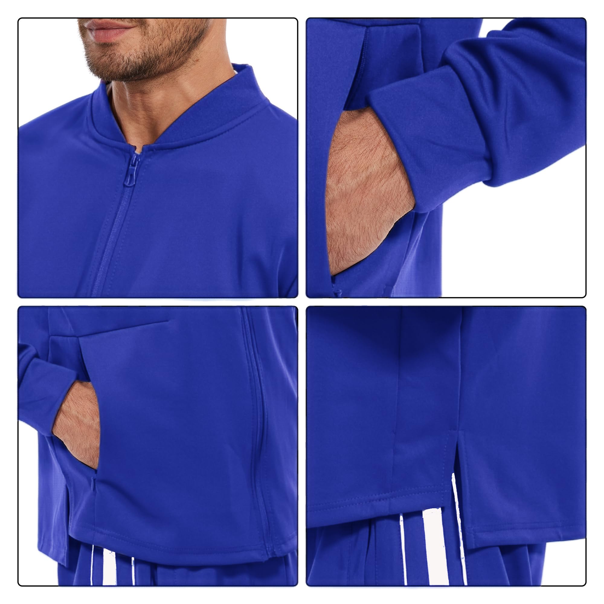 Eylhot Men's Tracksutis 2 Piece Full Zip Casual Polo Sweatsuits Athletic Running Jogging Suits Set with Zipper Pockets(Blue,XXL)