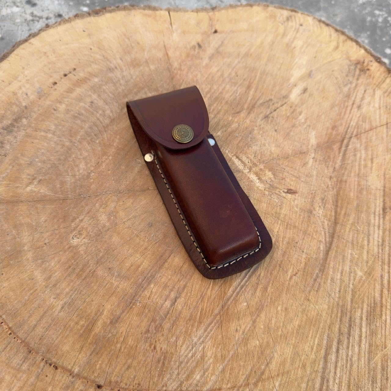 LEATHUX Leather Knife Sheath for Belt, Handmade 5.5β Folding Knife Buck 112 & Buck 110 Sheath, Pocket Knife Holster, Brown