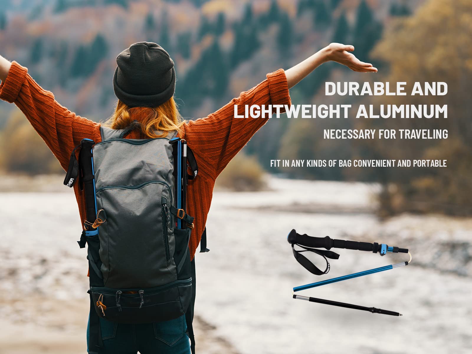 G2 Foldable Hiking Trekking Poles/Aluminum Alloy/Soft-foam Grip/Foam Padded Wrist Strap/Auto-Adjustable Strap/Press Telescopic Fixed(Pack of 2 Poles)