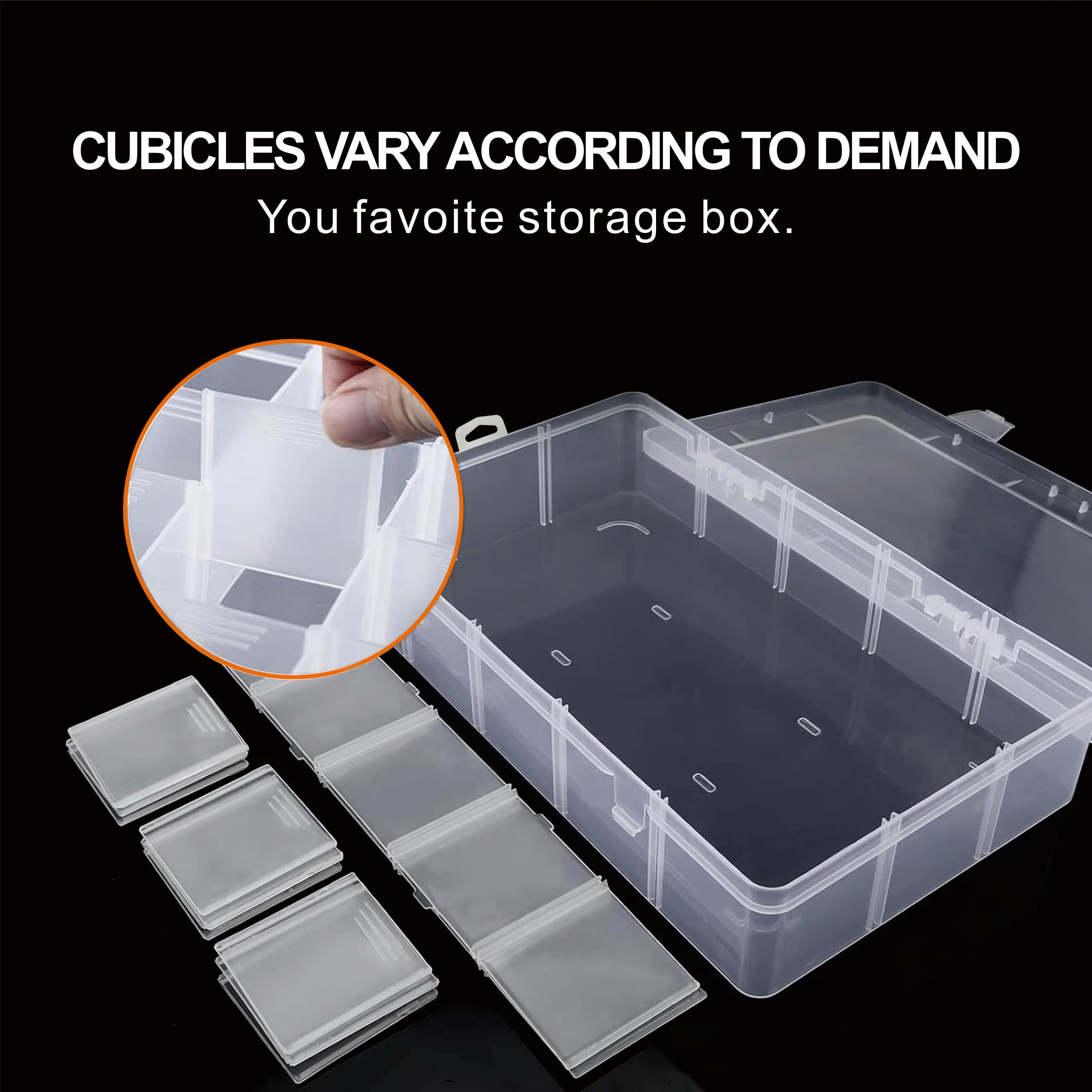 LZLMQSSA Large 15 Grids Transparent Plastic Organizer Box With Dividers, Adjustable Compartment Plastic Craft Storage Container, Small Parts Storage Box, Small Tool Organizer Storage Box(3 Pack)