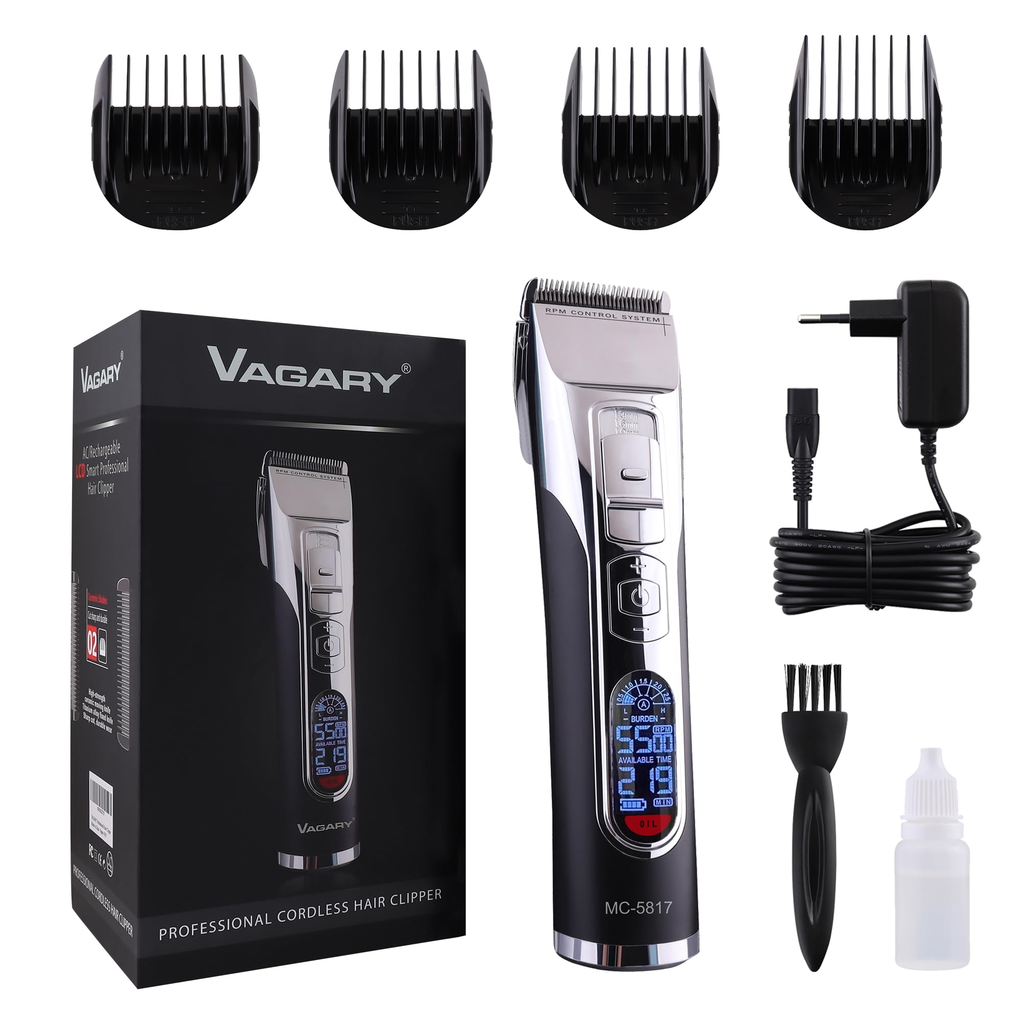 VAGARY VG-5817 Hair Clippers for Men Professional, Titanium-Coated Ceramic Blade Cordless Trimmer Men Cutting Kit Barbers Haircut Electric Grooming Machine