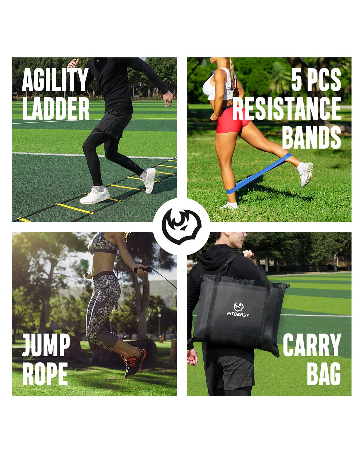 FitBeast Agility Ladder Agility Training Equipment | Includes Agility Ladder, 20 Cones, Resistance Rope, 4 Adjustable Hurdles, 5 Resistance Bands & Jump Rope, Agility Ladder Speed Training Equipment