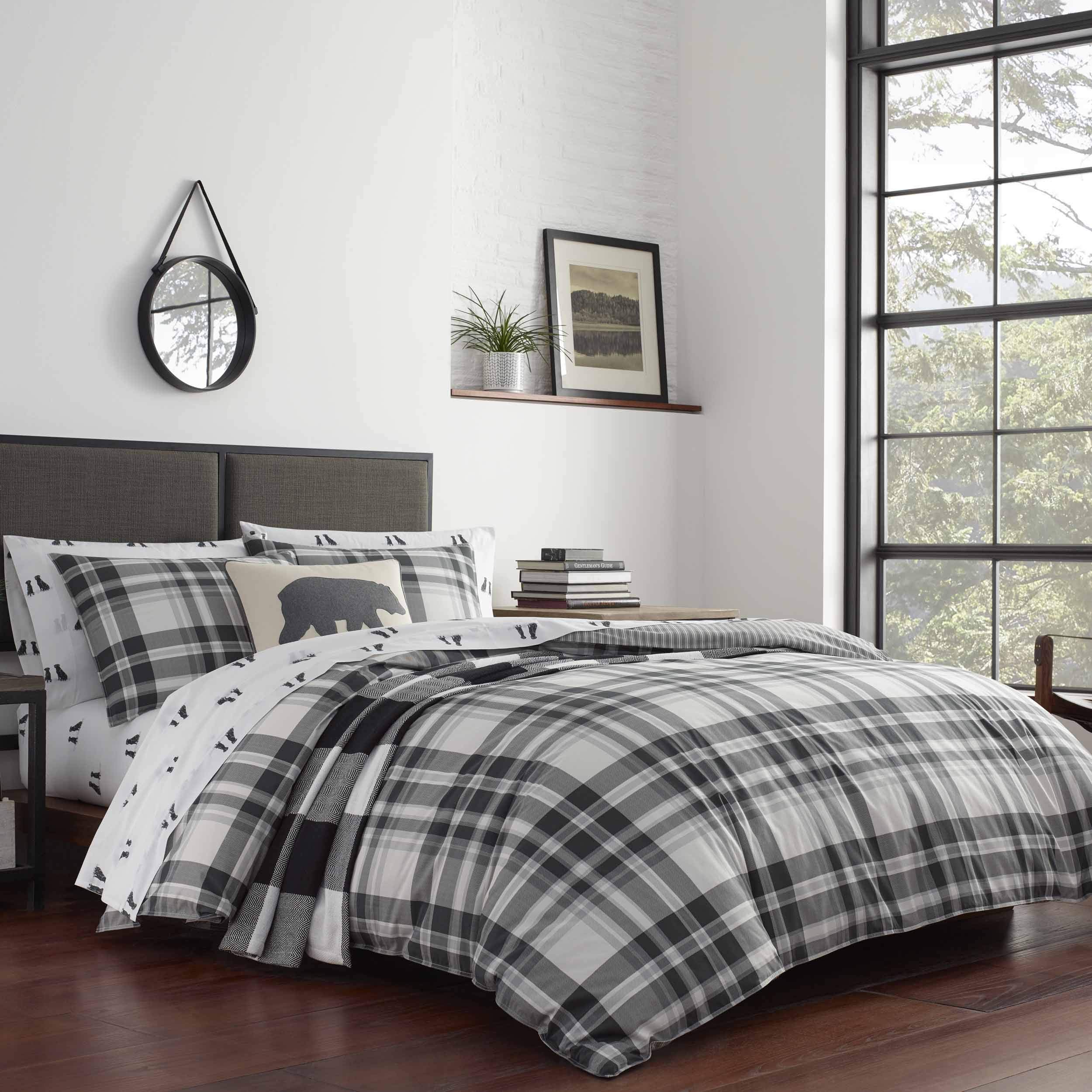 Eddie Bauer - King Comforter Set, Cotton Reversible Bedding with Matching Shams, Plaid Home Decor for All Seasons (Coal Creek Grey, King)