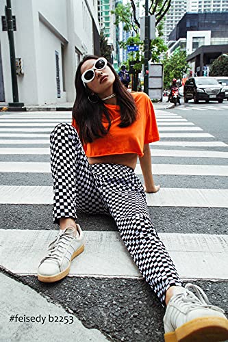 FEISEDY Sunglasses White Oval Clout Goggles for Women Men Retro Round Trendy Rimmed Clueless Costume Frame B2253