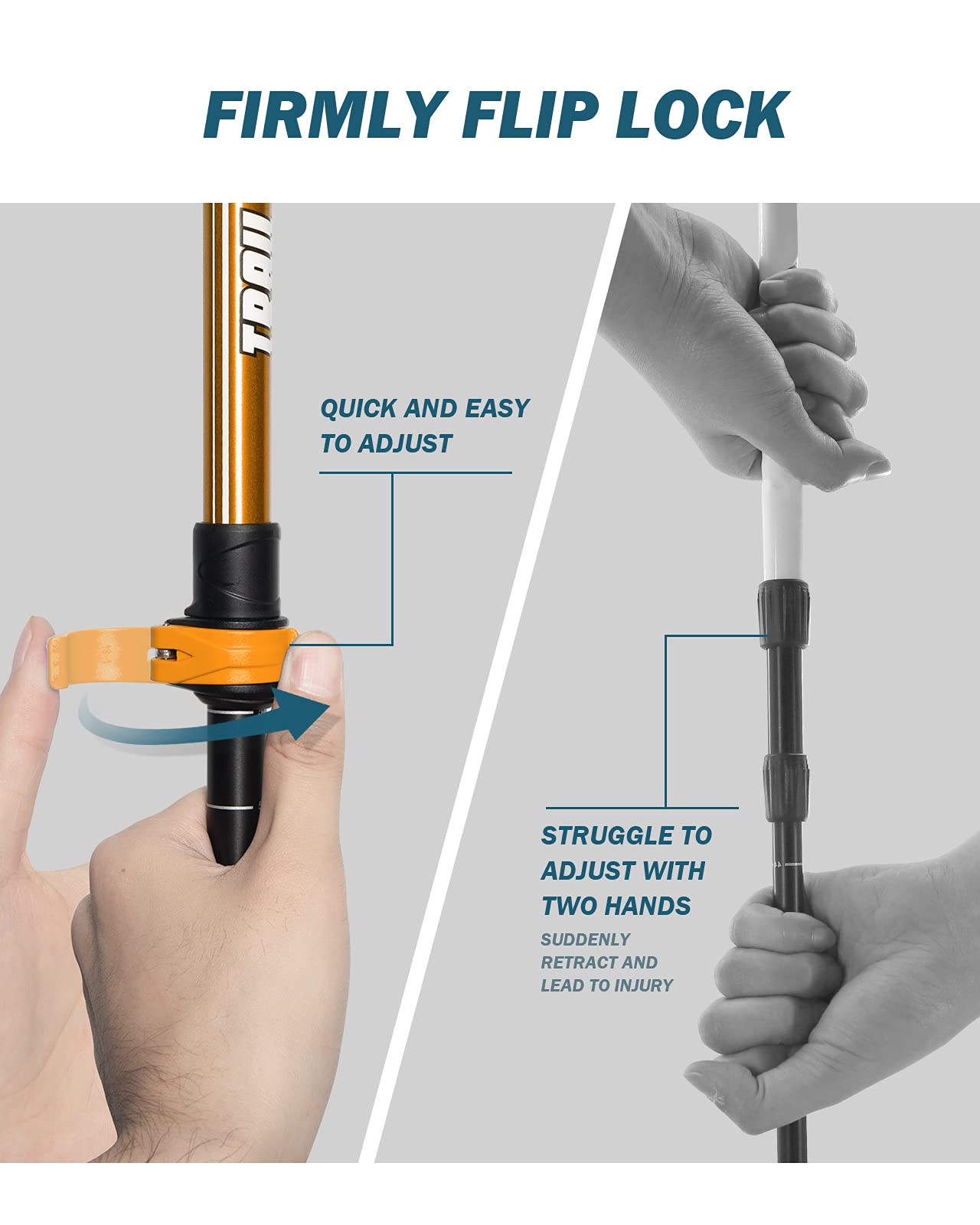 G2 Trekking Hiking Poles Telescopic/Aluminum Alloy/Comfort BMM Handle/Auto-Adjustable Strap/Quick Flip Lock/Snow Baskets Attached (Pack of 2 Poles), Orange