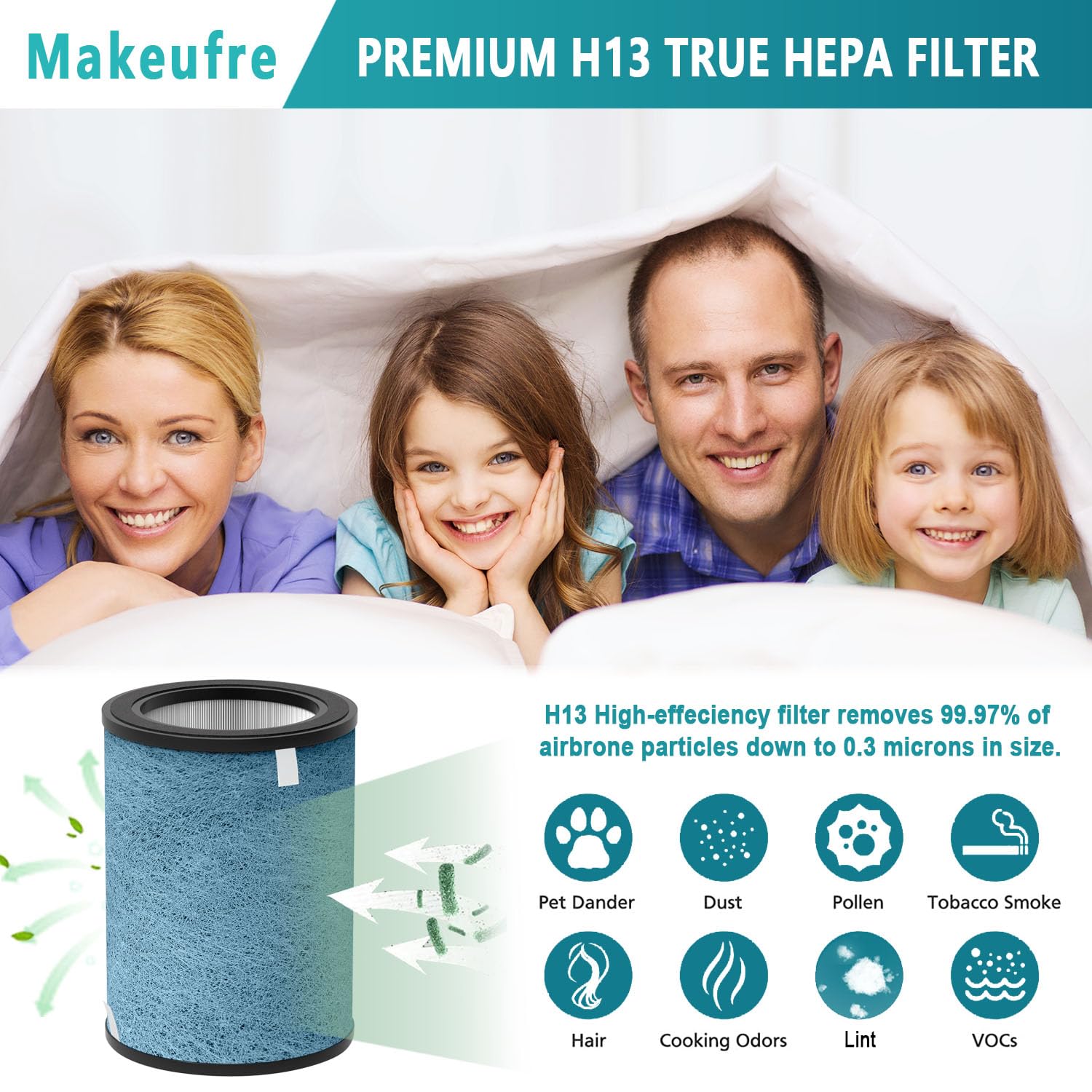 Makeufre HP302 Replacement Filter, Compatible with Shark HP200 & HP300 & HC500 Series Air Purifier MAX HP201 HP202 HP301 HP302 UA205 HC501 HC502, Part # HE2FKBAS, HE2FKBASMB, New Version-1Pack